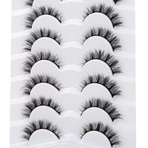 Pooplunch False Eyelashes Cat Eye Lashes Natural Look Wispy Short Fluffy 8D Faux Mink Lashes Wispies Fake Eyelashes Strips 7 Pairs Multipack