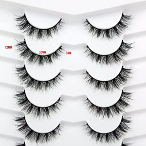 Pooplunch False Eyelashes Cat Eye Lashes Natural Look Wispy Short Fluffy 8D Faux Mink Lashes Wispies Fake Eyelashes Strips 7 Pairs Multipack