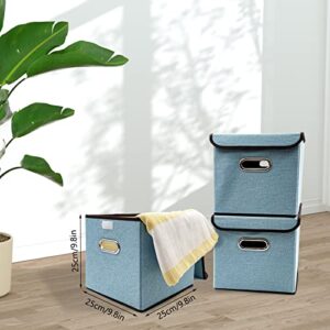 Zalaxt Foldable Cube Storage Bin with Lid, Set of 2, Collapsible Storage Basket with Lid,25 CM x 25 CM, Boho Basket, Nursery Storage Bin, Cube Storage Baskets for Home Bedroom Khaki