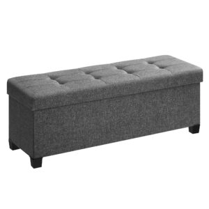 songmics storage ottoman, folding storage bench, ottoman with storage, storage ottoman bench, for living room, bedroom, 15 x 43.3 x 15.7 inches, dark gray ulsf018g01