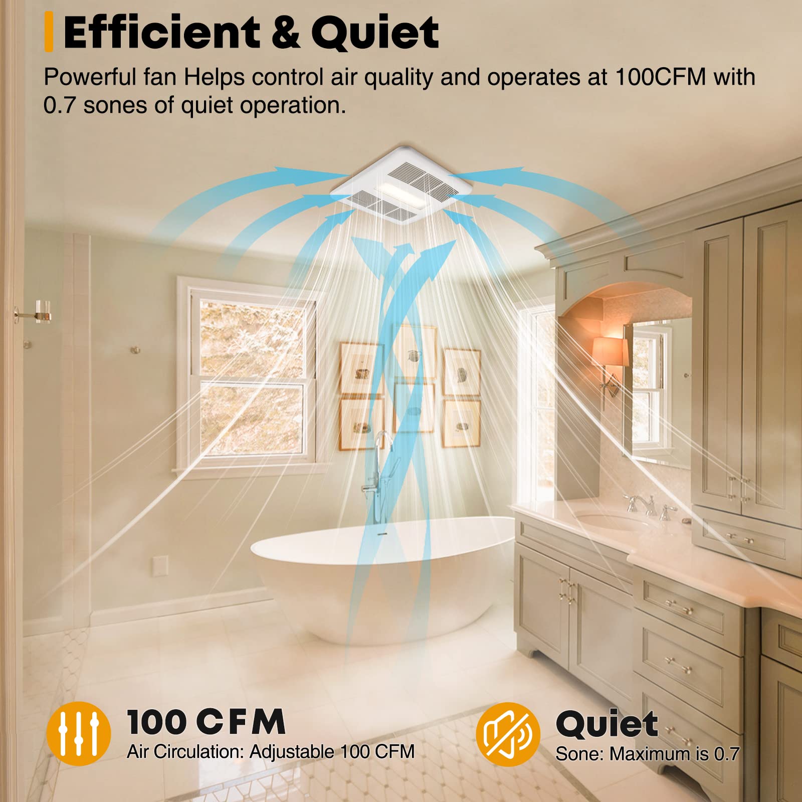 NookNova Quiet Bathroom Exhaust Fan with Light, 100 CFM, 0.7 Sones Household Ventilation Fan, Energy STAR Bathroom Vent Fan with Light Combo, HVI/FCC/ETL Listed Bath Ceiling Fan with 11W LED light