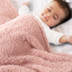 bertte sherpa fleece baby blanket | plush swaddle receiving blankets super soft warm lightweight breathable for infant toddler crib stroller - 33"x43" large, pink, sherpa - pink