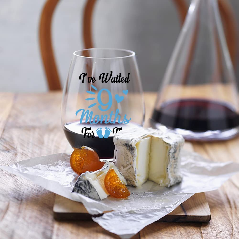 Perfectinsoy I've Waited 9 Months For This Wine Glass, Funny New Mom Stemless Wine Glass, Mother's Day Gift for Mom, Birthday Gifts for New Mom, Post Pregnancy Gifts for New Mom (Boy