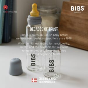 BIBS Baby Glass Bottle. Anti-Colic. Round Natural Rubber Latex Nipple. Supports Natural Breastfeeding, Complete Set - 110 ml, Woodchuck