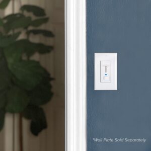 Maxxima Dimmer Electrical Light Switch - Featuring Blue Indicator Light, LED Compatible, 3-Way/Single Pole Use, 600 Watt Max, Dimmable Lamp and Lighting Control