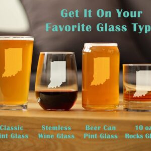 Indiana State Outline Stemless Wine Glass - State Themed Drinking Decor and Gifts for Hoosier Women & Men - Large 17 Oz Glasses