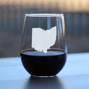 Ohio State Outline Stemless Wine Glass - State Themed Drinking Decor and Gifts for Ohioan Women & Men - Large 17 Oz Glasses