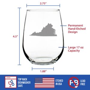 Virginia State Outline - Stemless Wine Glass - State Themed Drinking Decor and Gifts for Virginians - Large 17 Ounce