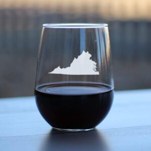 Virginia State Outline - Stemless Wine Glass - State Themed Drinking Decor and Gifts for Virginians - Large 17 Ounce