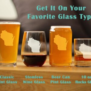 Wisconsin State Outline Stemless Wine Glass - State Themed Drinking Decor and Gifts for Wisconsinite Women & Men - Large 17 Oz Glasses