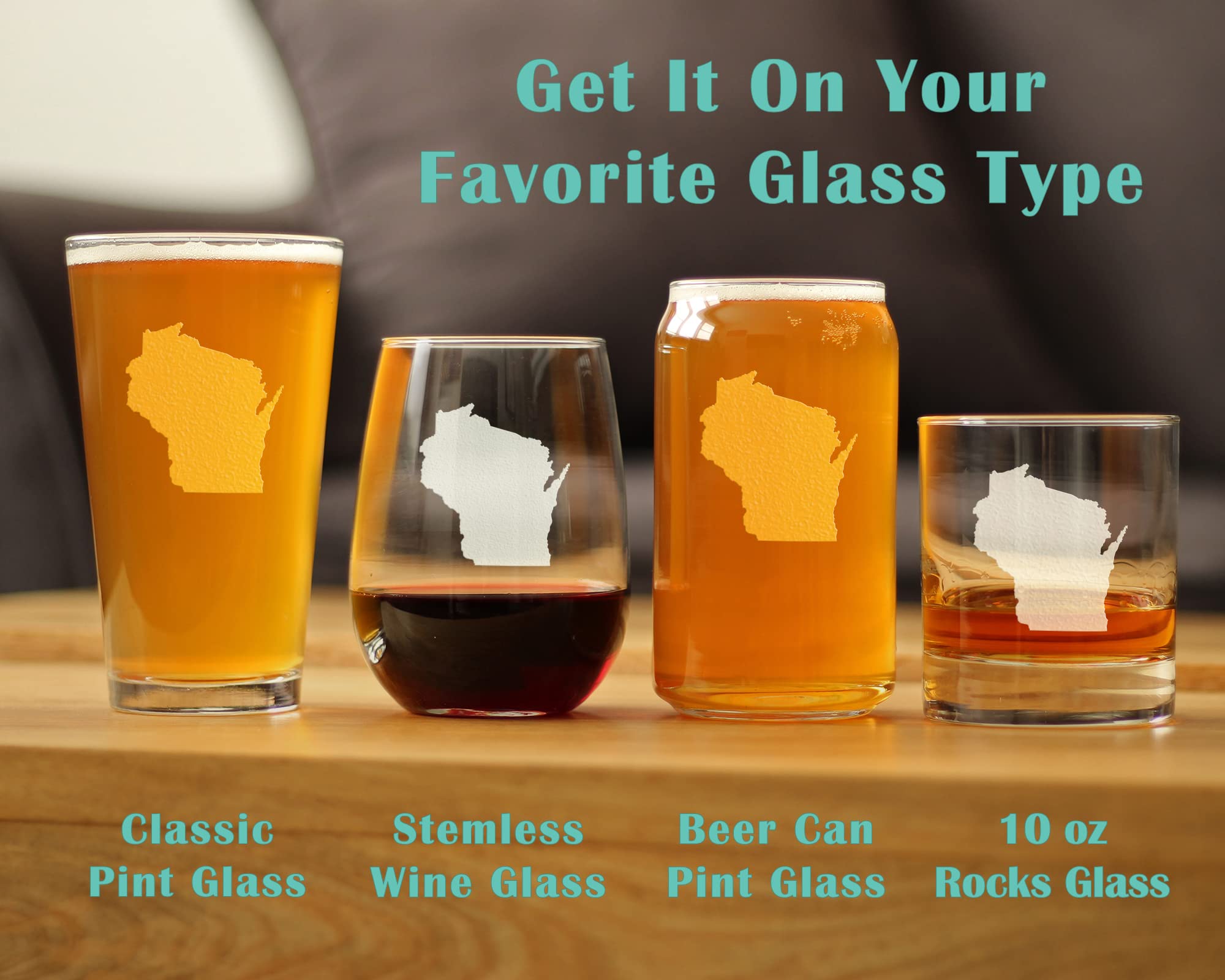 Wisconsin State Outline Stemless Wine Glass - State Themed Drinking Decor and Gifts for Wisconsinite Women & Men - Large 17 Oz Glasses