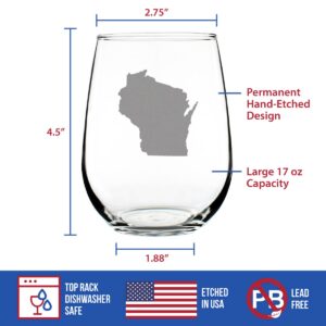 Wisconsin State Outline Stemless Wine Glass - State Themed Drinking Decor and Gifts for Wisconsinite Women & Men - Large 17 Oz Glasses