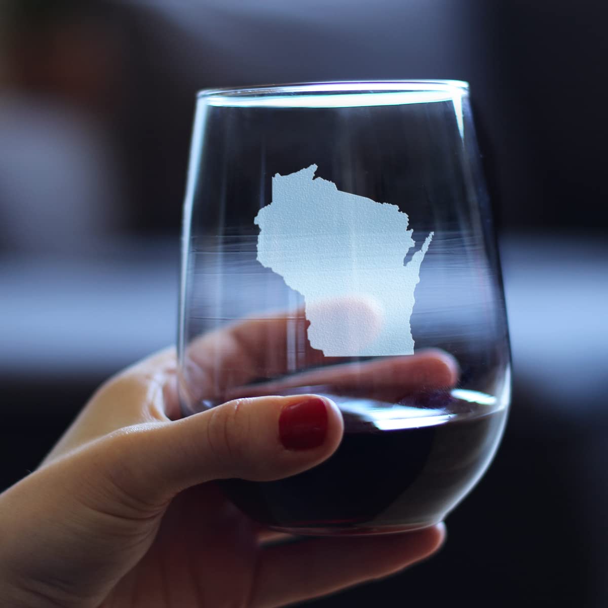 Wisconsin State Outline Stemless Wine Glass - State Themed Drinking Decor and Gifts for Wisconsinite Women & Men - Large 17 Oz Glasses