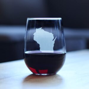 Wisconsin State Outline Stemless Wine Glass - State Themed Drinking Decor and Gifts for Wisconsinite Women & Men - Large 17 Oz Glasses