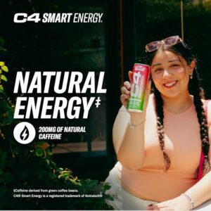 C4 Smart Energy Drink – Boost Focus and Energy with Zero Sugar, Natural Energy, and Nootropics - 200mg Caffeine - Blue Raspberry (12oz Pack of 12)