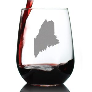 maine state outline stemless wine glass - state themed drinking decor and gifts for mainer women & men - large 17 oz glasses