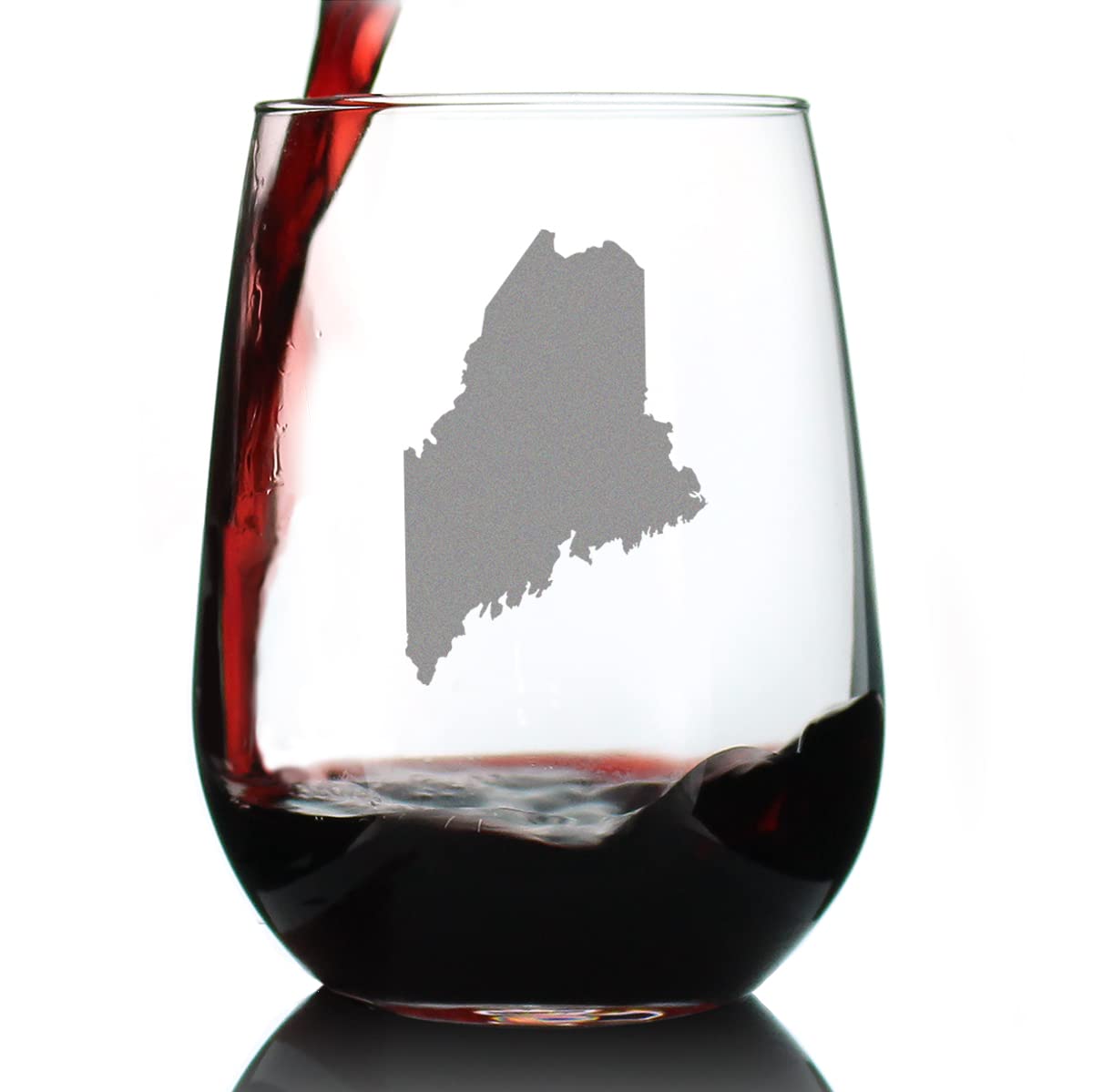 Maine State Outline Stemless Wine Glass - State Themed Drinking Decor and Gifts for Mainer Women & Men - Large 17 Oz Glasses