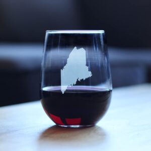 Maine State Outline Stemless Wine Glass - State Themed Drinking Decor and Gifts for Mainer Women & Men - Large 17 Oz Glasses