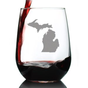 michigan state outline stemless wine glass - state themed drinking decor and gifts for michigander women & men - large 17 oz glasses