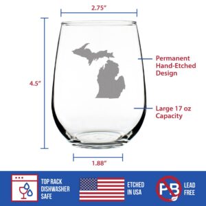 Michigan State Outline Stemless Wine Glass - State Themed Drinking Decor and Gifts for Michigander Women & Men - Large 17 Oz Glasses