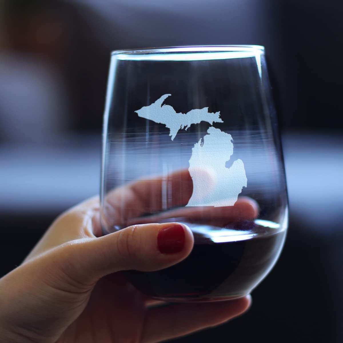 Michigan State Outline Stemless Wine Glass - State Themed Drinking Decor and Gifts for Michigander Women & Men - Large 17 Oz Glasses