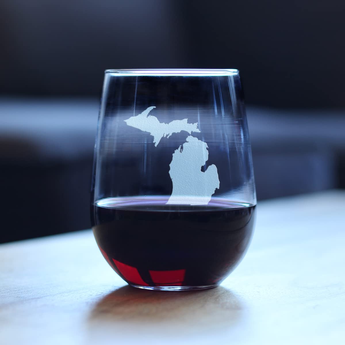 Michigan State Outline Stemless Wine Glass - State Themed Drinking Decor and Gifts for Michigander Women & Men - Large 17 Oz Glasses