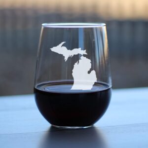 Michigan State Outline Stemless Wine Glass - State Themed Drinking Decor and Gifts for Michigander Women & Men - Large 17 Oz Glasses