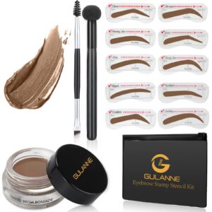 eyebrow stamp stencil kit for perfect bushy eyebrows,20 eyebrow stencils,brow stamp trio kit with sponge applicator,waterproof eyebrow pomade,dual-ended eyebrow brush-soft brown