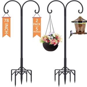 bird feeder pole,double shepherds hooks for outdoor,5 base prongs adjustable bird feeder stand for hanging heavy duty bird feeder,plant baskets,garden plant hanger stands(78inch,2 pack)