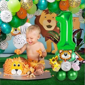 Toddler Jungle Theme Balloon Arch Kit for 1 Year Old Baby Boy Girl, Green Happy Birthday Banner Balloons Garland, Safari Shower Party Supplies Decorations - 64pcs