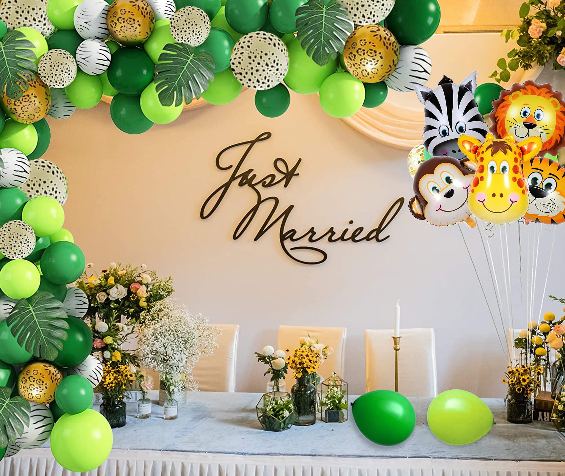 Toddler Jungle Theme Balloon Arch Kit for 1 Year Old Baby Boy Girl, Green Happy Birthday Banner Balloons Garland, Safari Shower Party Supplies Decorations - 64pcs