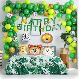 Toddler Jungle Theme Balloon Arch Kit for 1 Year Old Baby Boy Girl, Green Happy Birthday Banner Balloons Garland, Safari Shower Party Supplies Decorations - 64pcs