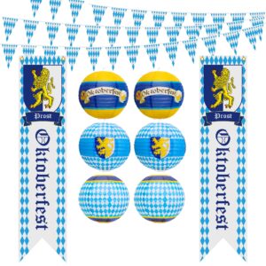 oktoberfest party decor, 8pcs octoberfest decorations kit bavarian pennant flags sign banner paper lanterns, octoberfest themed party supplies home yard favor decor set for german beer festival party