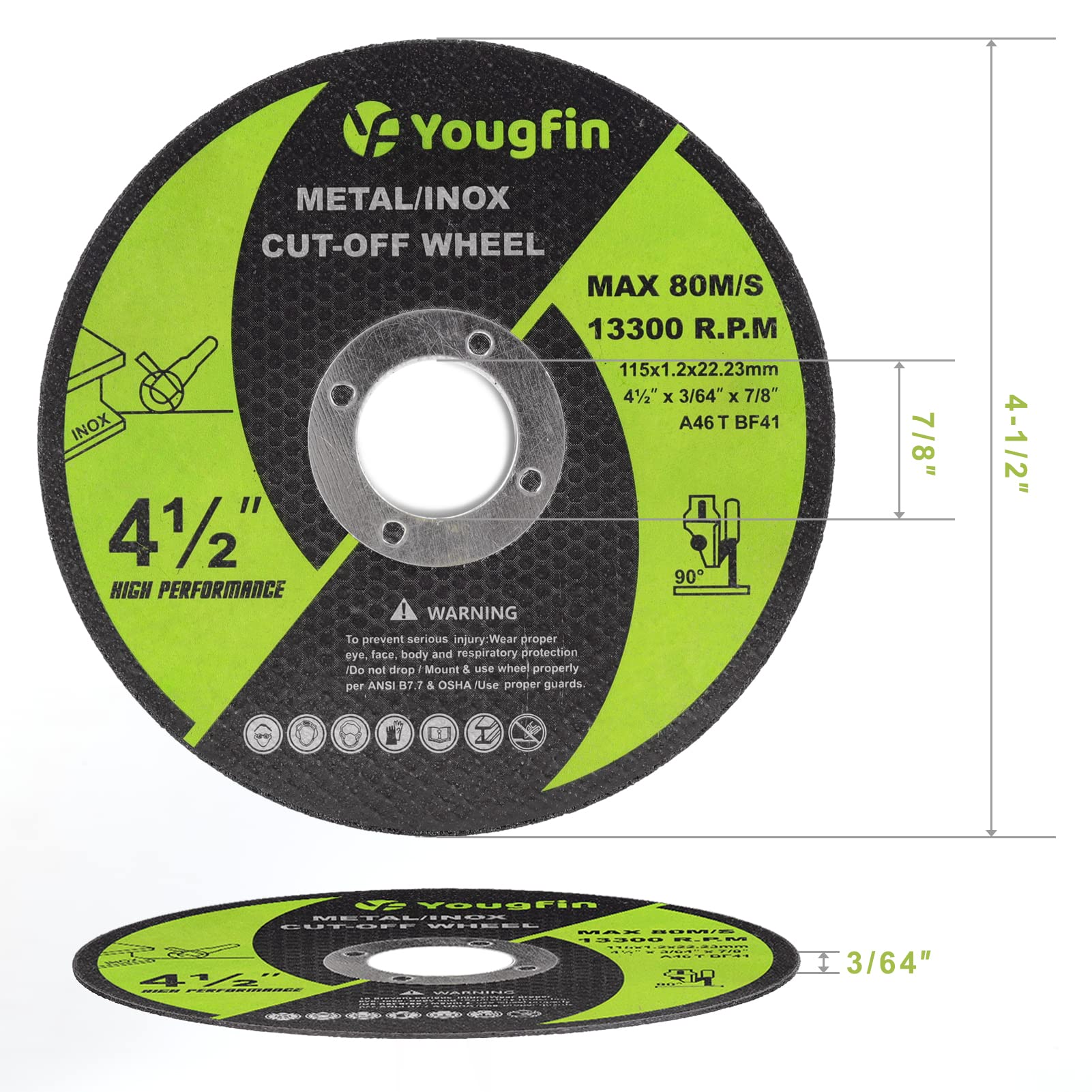 Yougfin Angle Grinder Cut Off Wheel - 4.5 inch Wood, Glass and Metal Cutter Disc, Ultra Thick 3/64 inch, 25 Pack Cut Off Tool