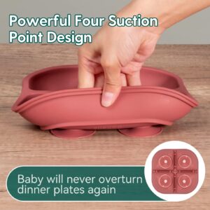 BABELIO Powerful Suction Plates for Baby and Toddler, 100% Food Grand Silicone Divided Baby Plates, BPA Free, Microwave & Dishwasher Safe, Stay Put with 4 Suction Cups, 3 Pack