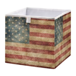 american flag 11 inch cube storage bins (pack of 1), foldable cubby organizer bin for closet, clothes and toys, with handles basket bin