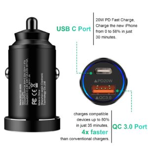 USB C Car Charger Flush Fit, 2Pack 38W PD 2Ports Car Fast Charger Adapter (Mini/Metal) Type C Quick Phone Car Charger Plug Compatible iPhone 15 14 13 12 11 Mini Pro Max XS XR, Samsung S24 S23 S22 S21