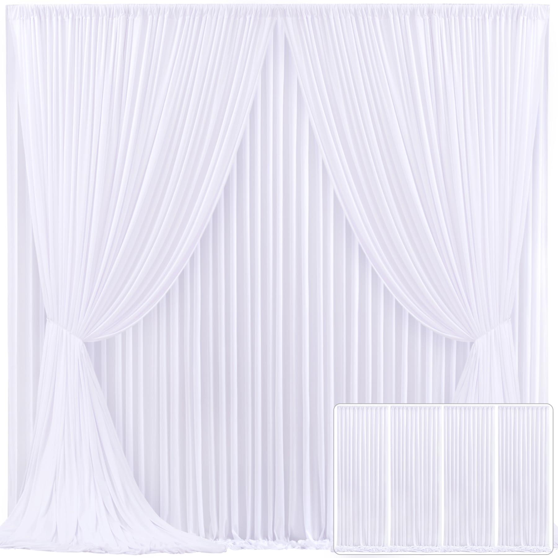 4 Panels White Backdrop Curtain for Parties Wedding Wrinkle Free White Photo Curtains Backdrop Drapes Fabric Decoration for Baby Shower 20ft(W) x 10ft(H)