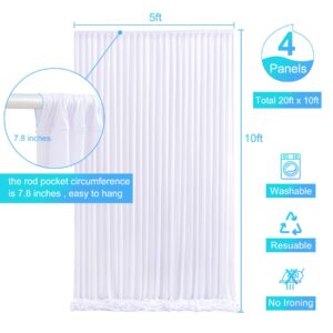 4 Panels White Backdrop Curtain for Parties Wedding Wrinkle Free White Photo Curtains Backdrop Drapes Fabric Decoration for Baby Shower 20ft(W) x 10ft(H)