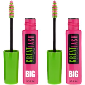 maybelline new york great lash big washable mascara dual pack, brownish black, 0.68 fl oz, 2 count