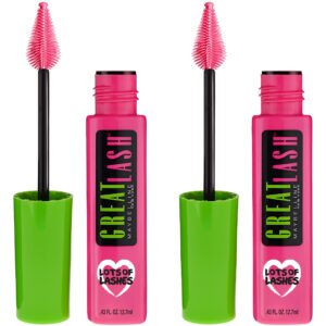 maybelline new york great lash lots of lashes washable mascara, blackest black, 0.86 fl oz, 2 count