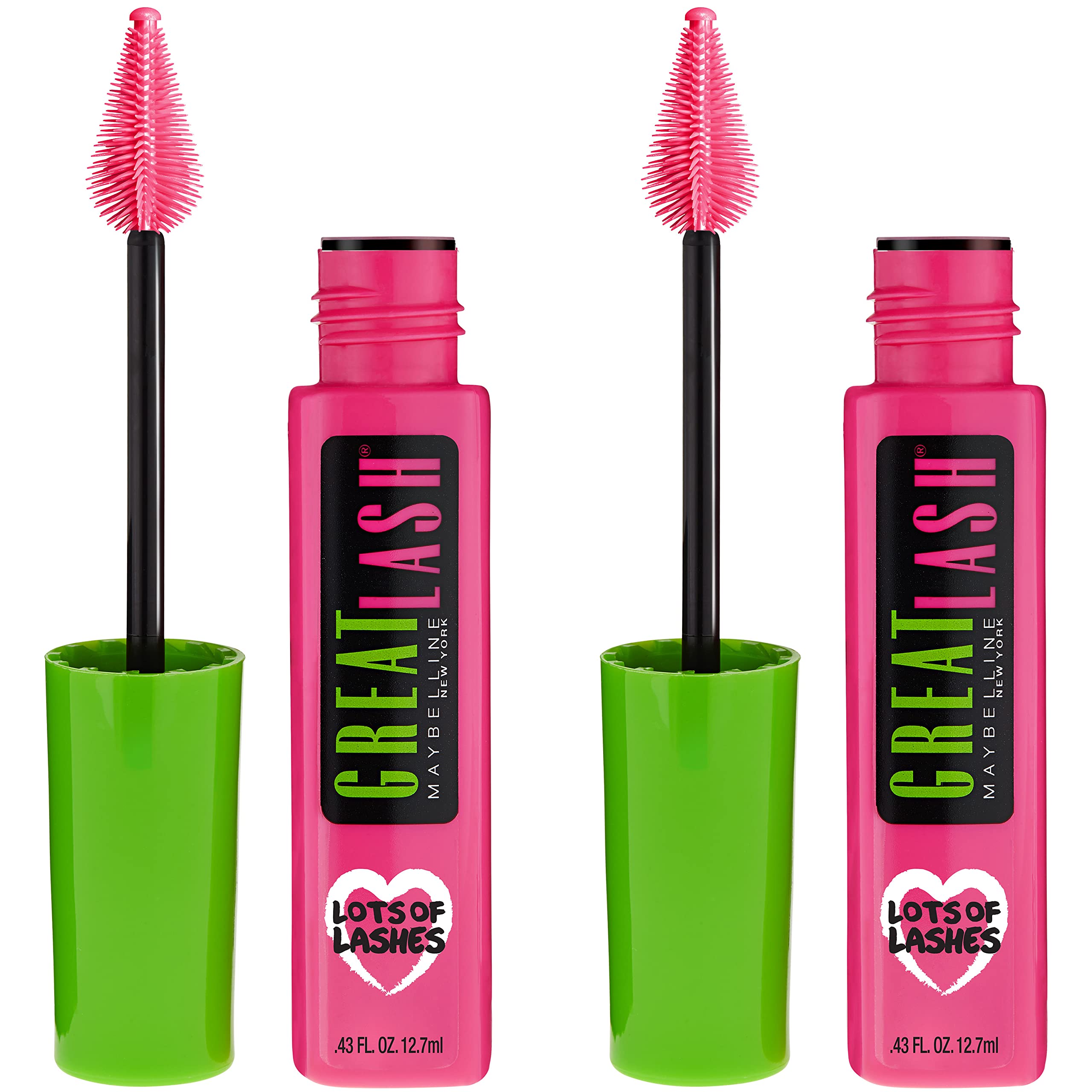 Maybelline New York Great Lash Lots Of Lashes Washable Mascara, Blackest Black, 0.86 fl oz, 2 Count