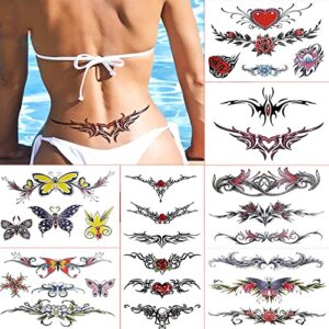 aivoch 8 sheets belly tattoos stickers temporary fun waist cover scar female tattoo waterproof for female women and girls