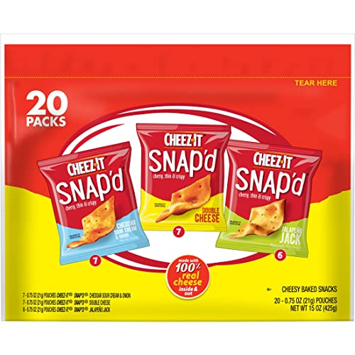 Cheez-It Snap'd Cheese Cracker Chips, Thin Crisps, Lunch Snacks, Variety Pack, 15oz Bag (20 Packs)