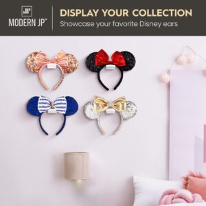 Modern JP Adhesive Hooks for Disney Ears (8-Pack) - Minimalist Disney Ear Holder, No Drilling Headband Holder Design, Strong Hold Headband Organizer - USA Patented, Clear