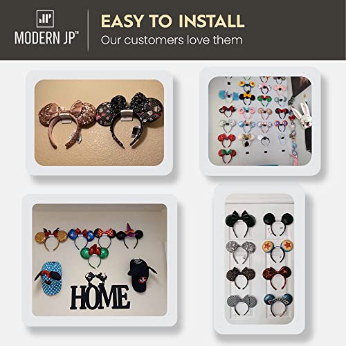 Modern JP Adhesive Hooks for Disney Ears (16-Pack) - Minimalist Disney Ear Holder, No Drilling Headband Holder Design, Strong Hold Headband Organizer - USA Patented, Clear