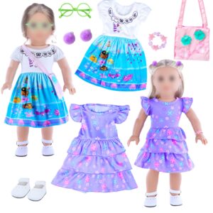 Nice2you 18-Inch American Doll Accessories, Charm Mira-bel & Isa-Bella Magical House Themed Princess Dress Stuff for American 18 Inch Girl Dolls Including Doll Clothes Shoes Glasses Bag etc