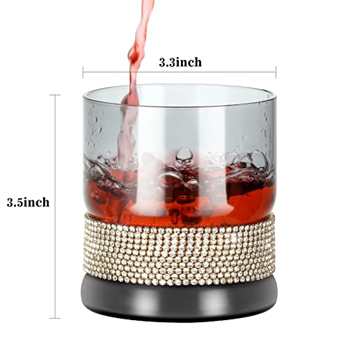 sugarchef Premium Whiskey Crystal Red Wine Glasses with Diamond Smoky Gray Stemless Lowball Glasses Hand Blown Wine Tumbler No Stem Drinking Glass,15oz