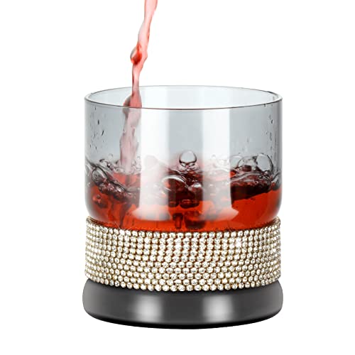 sugarchef Premium Whiskey Crystal Red Wine Glasses with Diamond Smoky Gray Stemless Lowball Glasses Hand Blown Wine Tumbler No Stem Drinking Glass,15oz