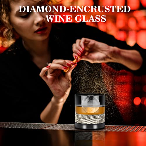 sugarchef Premium Whiskey Crystal Red Wine Glasses with Diamond Smoky Gray Stemless Lowball Glasses Hand Blown Wine Tumbler No Stem Drinking Glass,15oz